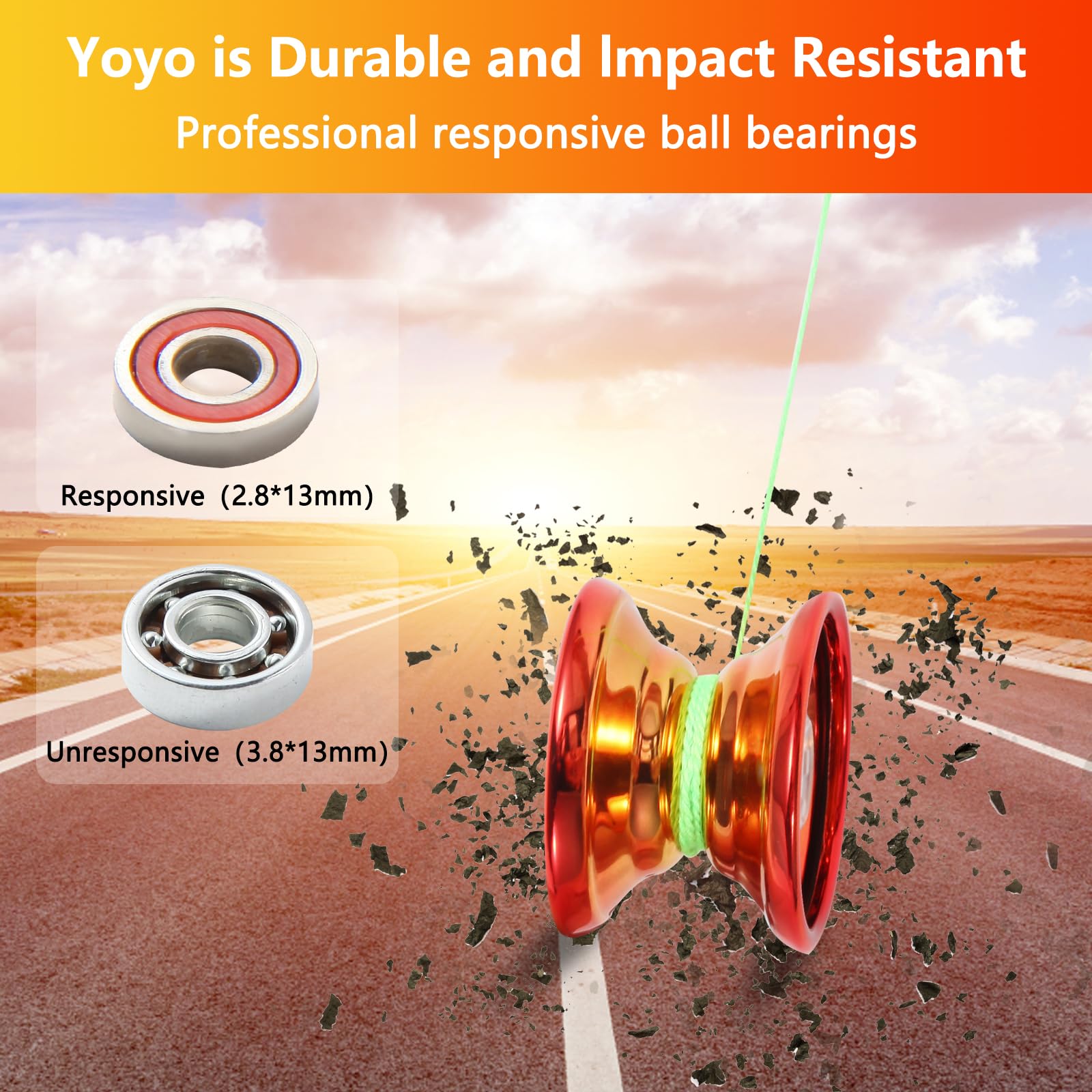 LUOMAJA Metal Responsive Yoyo for Kids: Aluminum Yo Yo Magic for Kids Beginner - Replacement Unresponsive Ball Bearing for Professional Yoyo Players with 10 String Pack & 2 Dragon Finger Gloves
