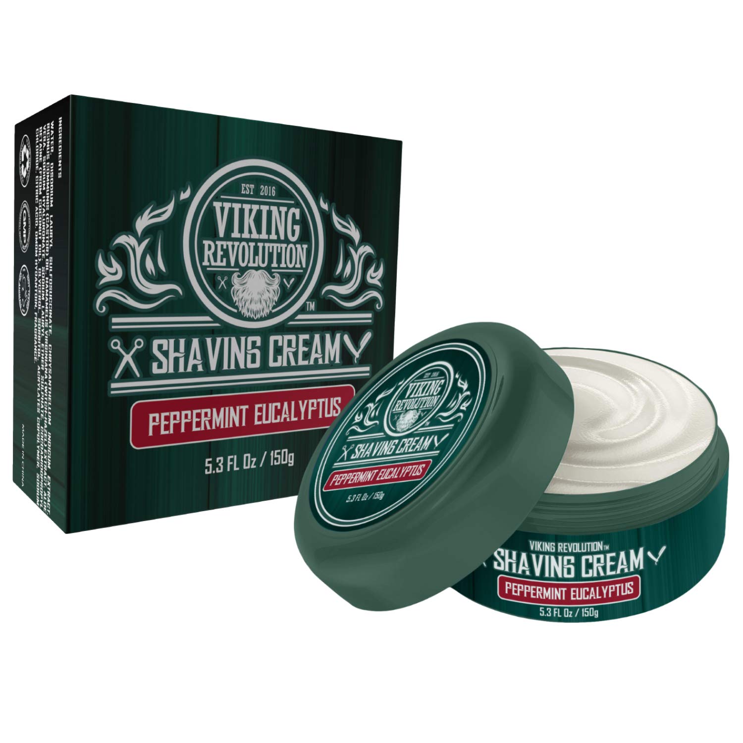 Luxury Shaving Cream Peppermint & Eucalyptus Scent - Soft, Smooth & Silky Shaving Soap - Rich Lather for the Smoothest Shave - 5.3oz