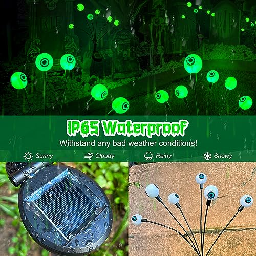 Halloween Decorations Outdoor - 2Pack 12LED Scary Solar Lights, Green Eyeball Firefly Lights, Swaying Waterproof Decor for Garden, Patio, Yard, Pathway