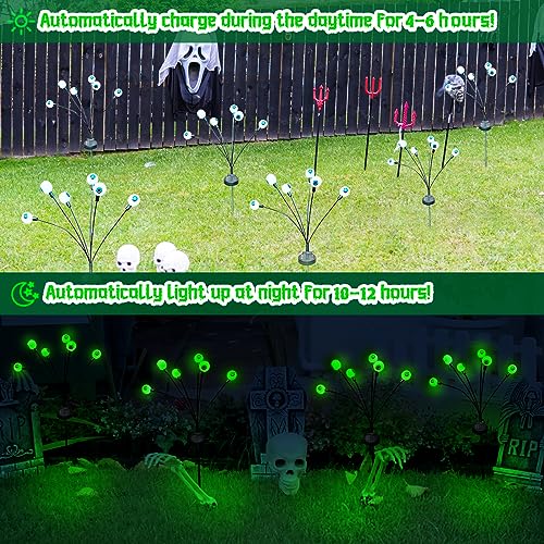 Halloween Decorations Outdoor - 2Pack 12LED Scary Solar Lights, Green Eyeball Firefly Lights, Swaying Waterproof Decor for Garden, Patio, Yard, Pathway