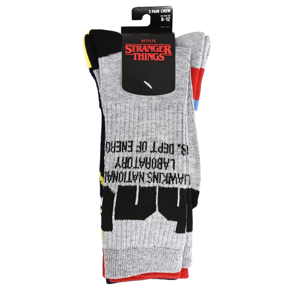 Bioworld Stranger Things Hawkins Indiana Athletic Casual Crew Socks for Men 3-Pack