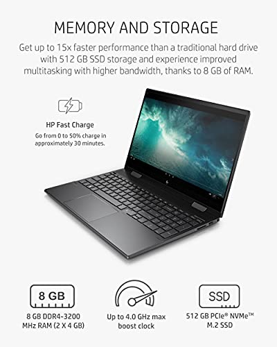 HP Envy x360 15 Convertible Laptop, AMD Ryzen 5 5500U Processor, AMD Radeon Graphics, 8 GB RAM, 512 GB SSD, 15.6 inch Full HD Display, Windows 10 Home(15-ee1010nr, 2021)