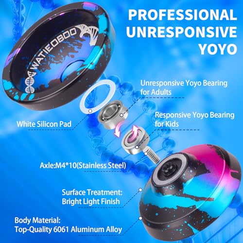 WATIEOBOO yoyo Professional Responsive Yoyo Bearing for Kids 8-12 Beginner Unresponsive Yo yo Bearing for Fingerspin yoyos Tricks with Yoyo Accessories-Dark Blue Pink