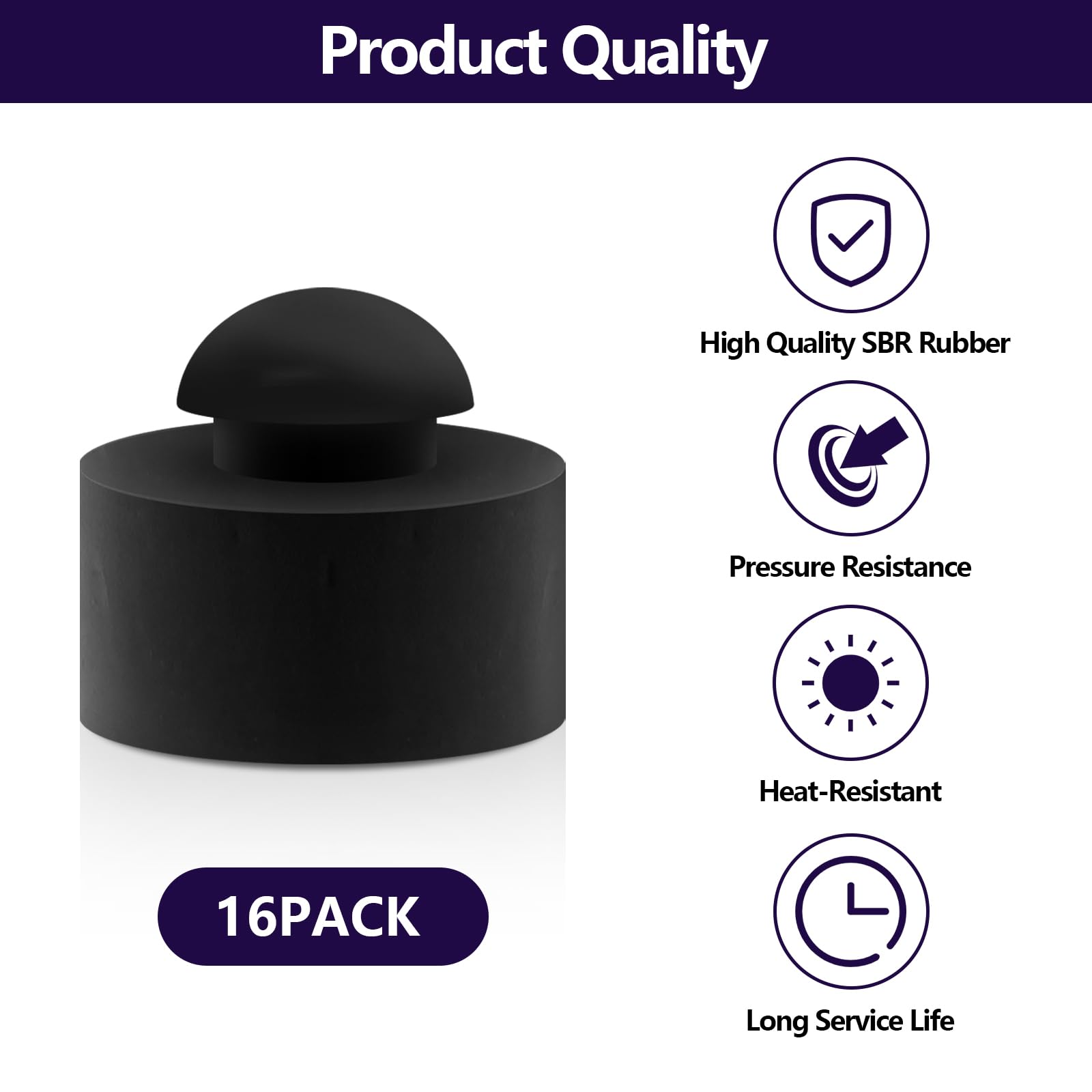 Rubber Push-in Bumper Tight-Grip Stem - for Use in 1/16" Panel Thickness Fits 1/4" Hole - Bumper is 1/2" Diameter 1/4" Height -16 Pack