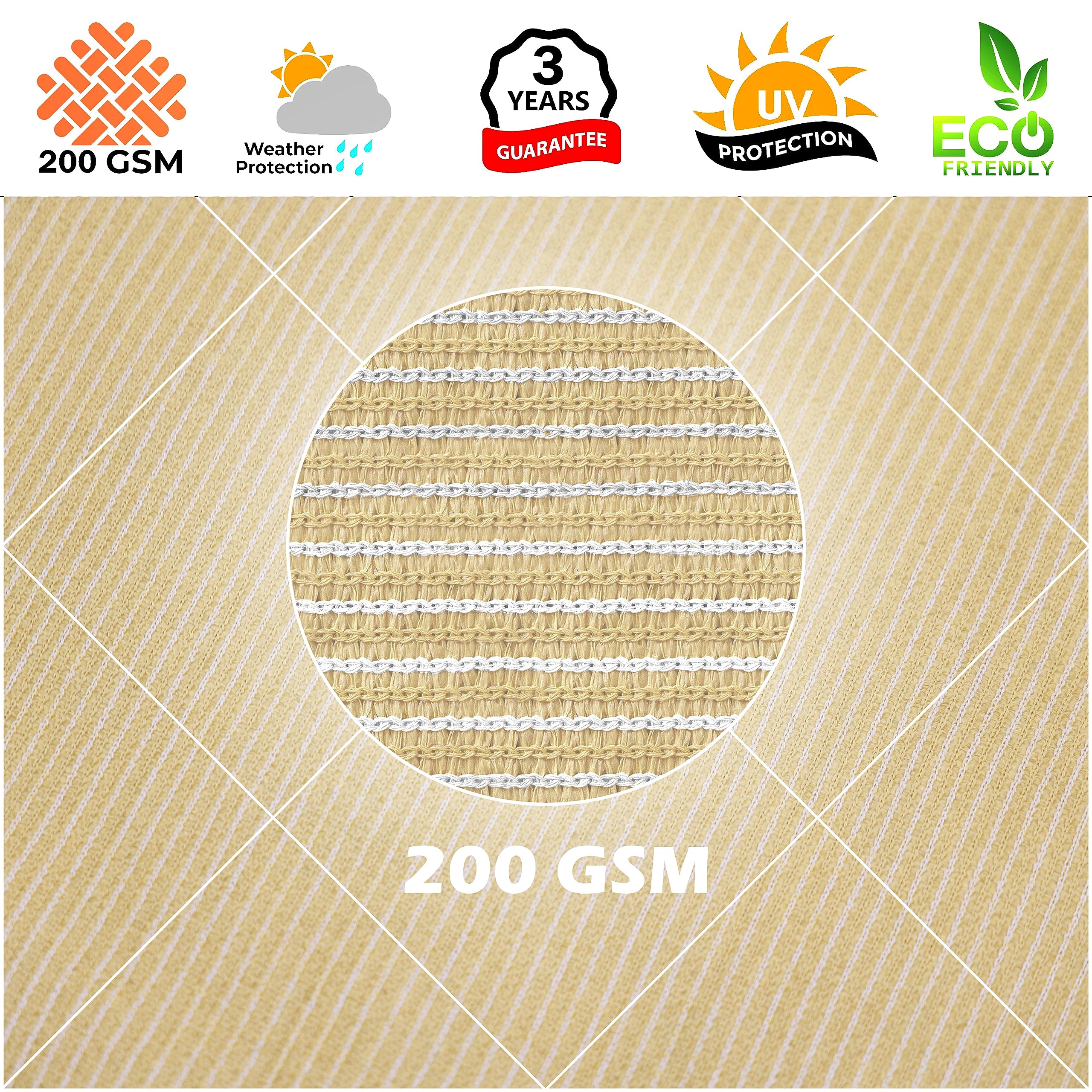 Royal Shade 8' x 12' Cream Rectangle Sun Shade Sail Canopy Outdoor Patio Fabric Screen Awning RTAPR0812 - UPF50+ 95% UV Blockage, Heavy Duty, Water & Air Permeable (We Make Custom Size)