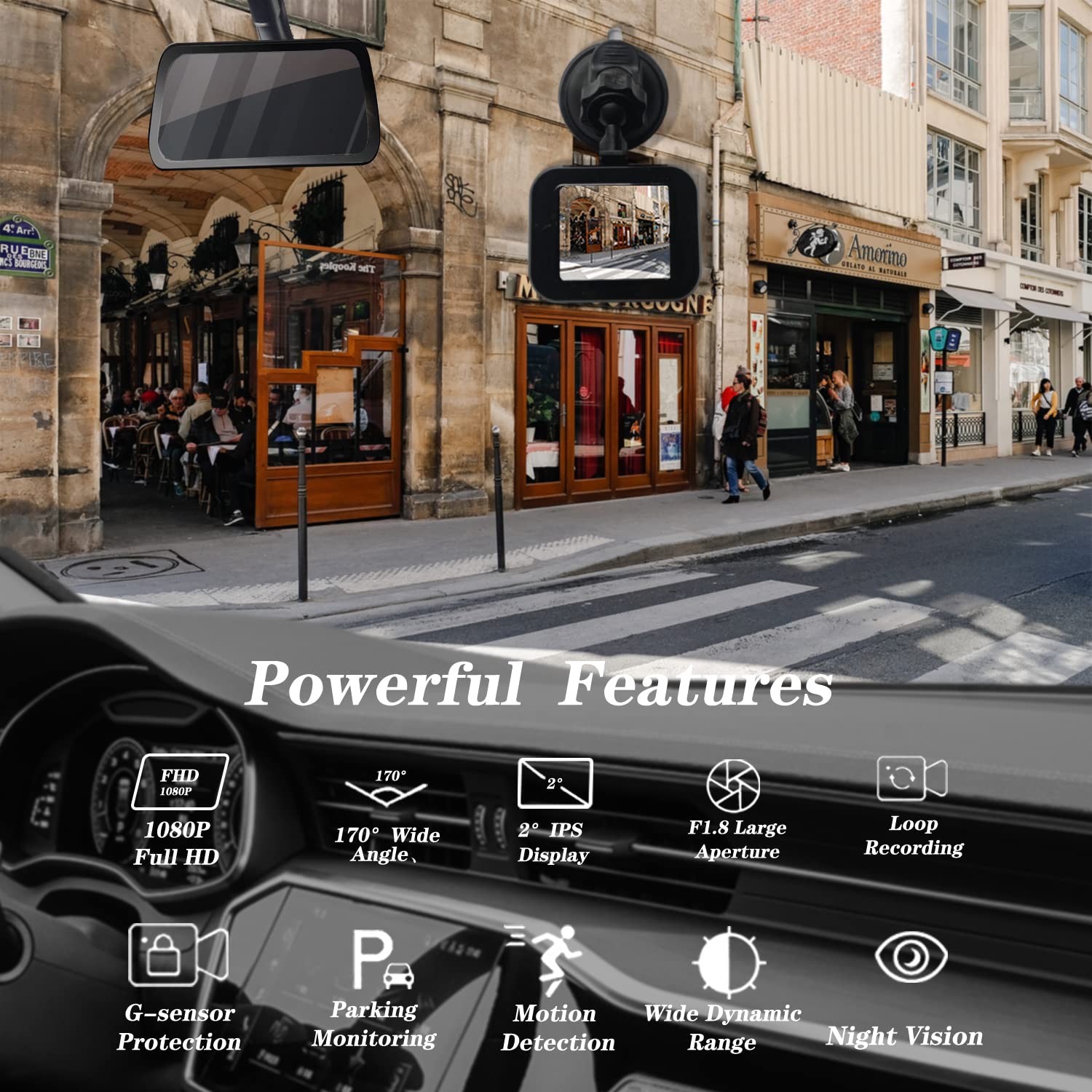 Dash cam Front and Rear, Manymiba car Camera 1080P with 32G SD Card, Dash Camera with 2.0 inch IPS Screen 170° Wide Angle, Night Vision, WDR, G-Sensor, Parking Mode, Audio Recording,dashcam