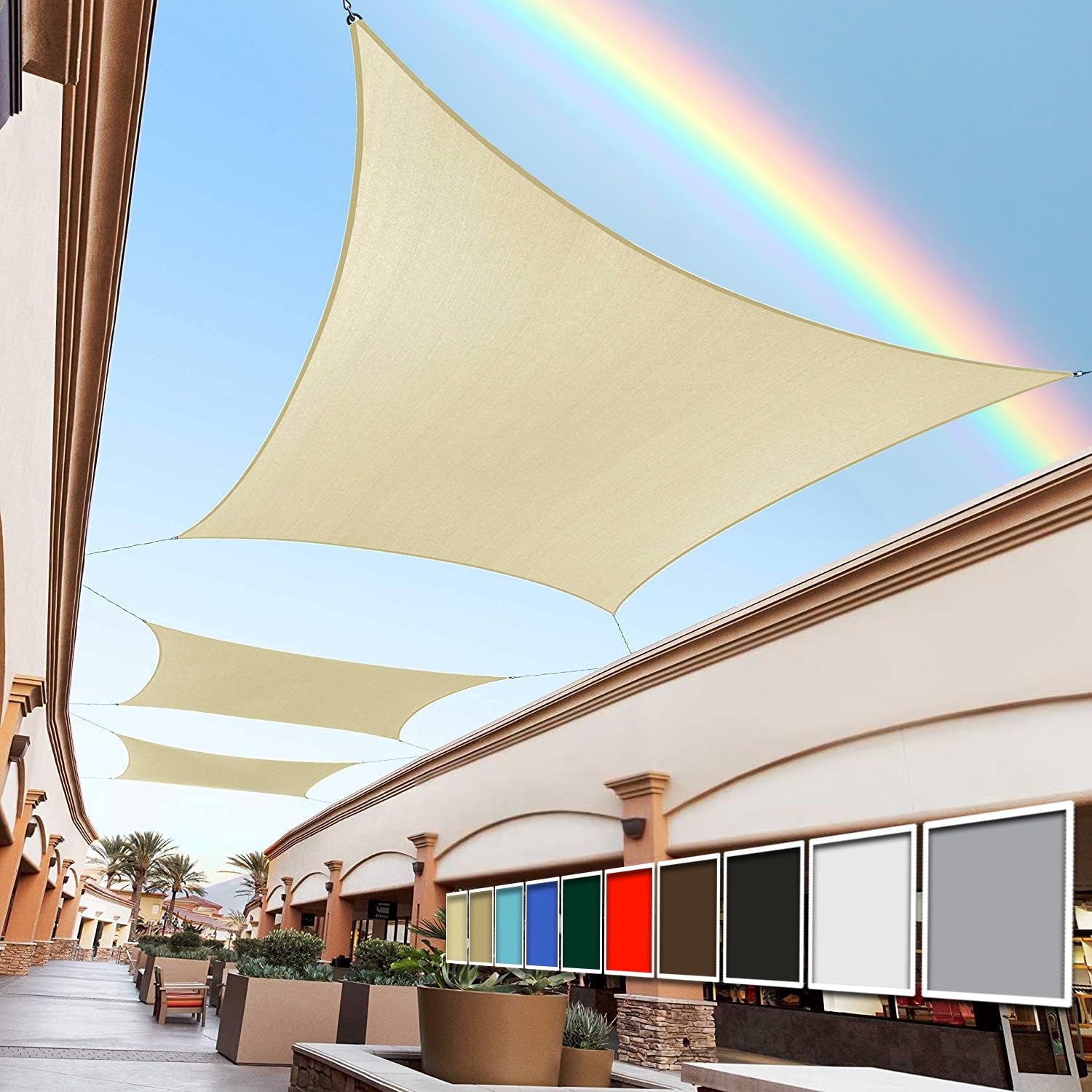 Royal Shade 8' x 12' Cream Rectangle Sun Shade Sail Canopy Outdoor Patio Fabric Screen Awning RTAPR0812 - UPF50+ 95% UV Blockage, Heavy Duty, Water & Air Permeable (We Make Custom Size)