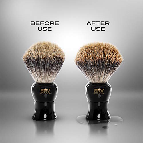 BRV MEN Pure Badger Shaving Brush (19mm knots) - Heavy Resin Handle - Use with Double-Edge Safety Razor, Straight Razor and Shaving Bowl (Black)