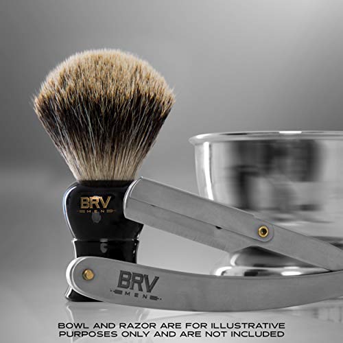 BRV MEN Pure Badger Shaving Brush (19mm knots) - Heavy Resin Handle - Use with Double-Edge Safety Razor, Straight Razor and Shaving Bowl (Black)