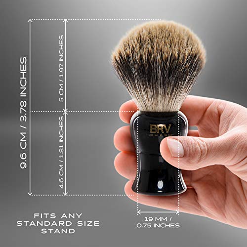 BRV MEN Pure Badger Shaving Brush (19mm knots) - Heavy Resin Handle - Use with Double-Edge Safety Razor, Straight Razor and Shaving Bowl (Black)