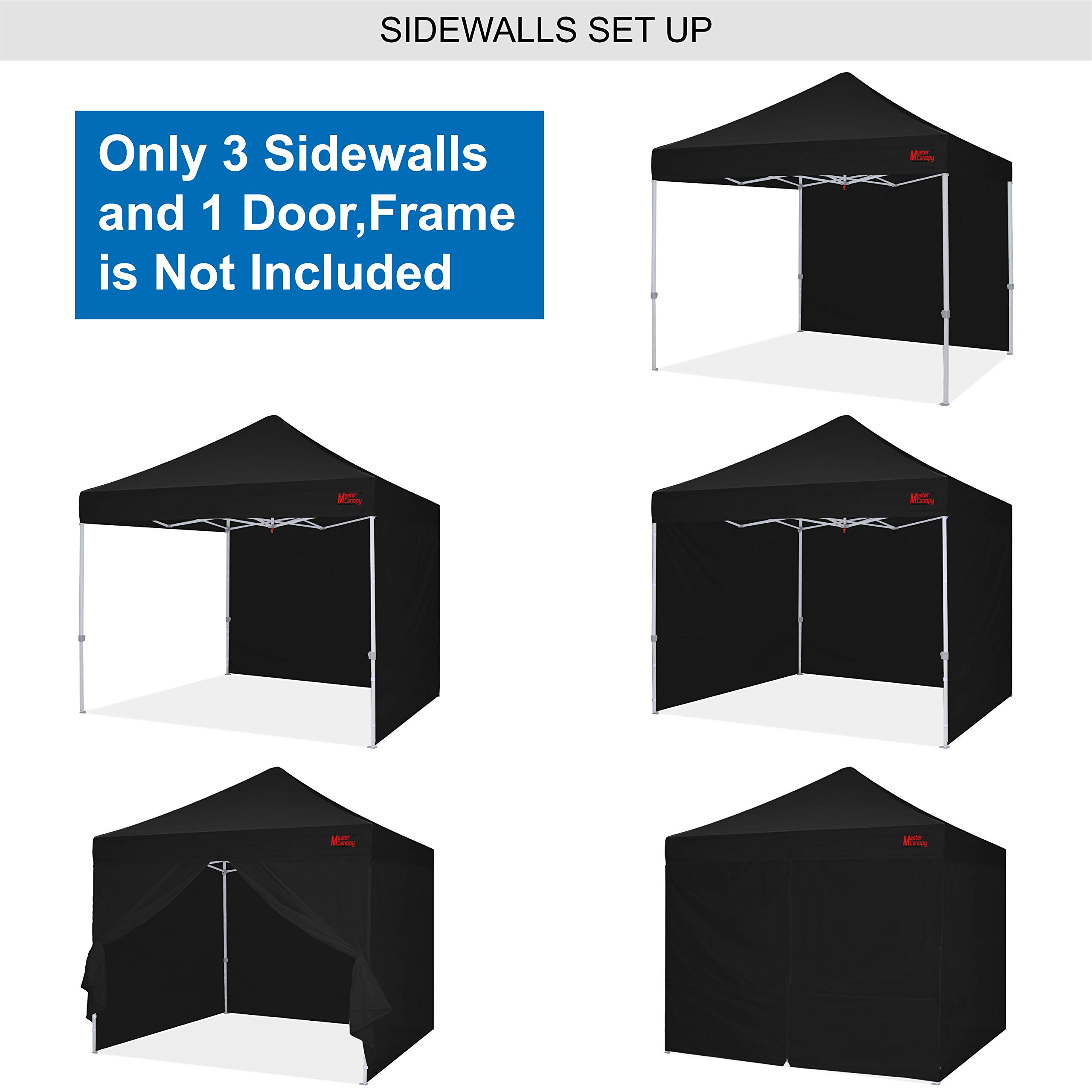 MASTERCANOPY Pop-up Canopy Sidewall Kit, 3 Sidewalls & 1 Doorwall Only Excluding top and Frame (10x10,Black)