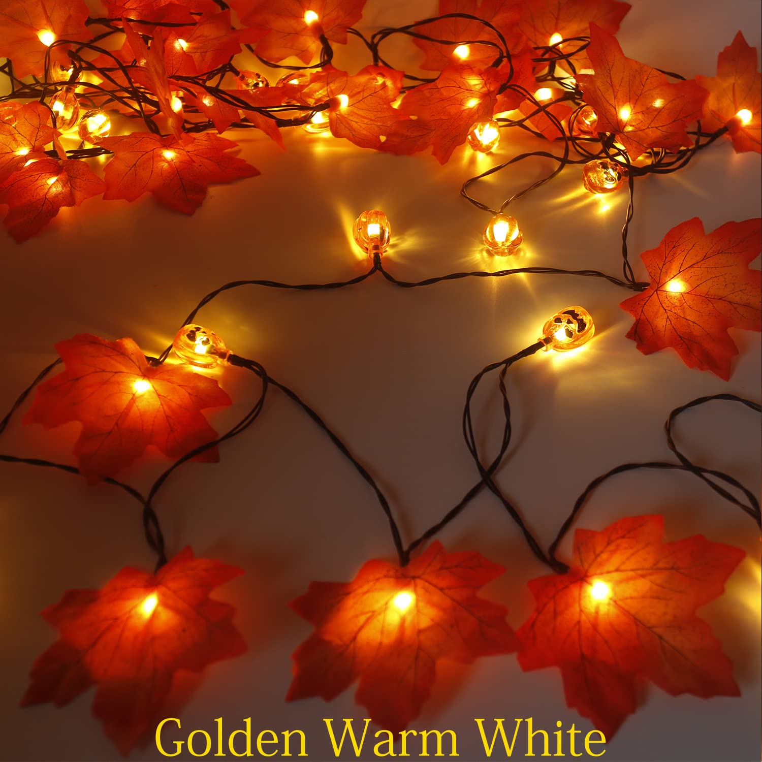 Xingpold Fall Decor Solar Pumpkin Maple Leaf String Lights Outdoor, 50LED 30ft Fall Garland with Lights Waterproof Pumpkin Lights for Thanksgiving Halloween Autumn Door Porch Home Garden Decorations