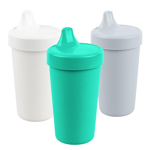 Re-Play Made in USA 10 Oz. Sippy Cups for Toddlers, Set of 3 - Reusable Spill Proof Cups for Kids, Dishwasher/Microwave Safe - Hard Spout Sippy Cups for Toddlers 3.13" x 6.25", Modern Mint