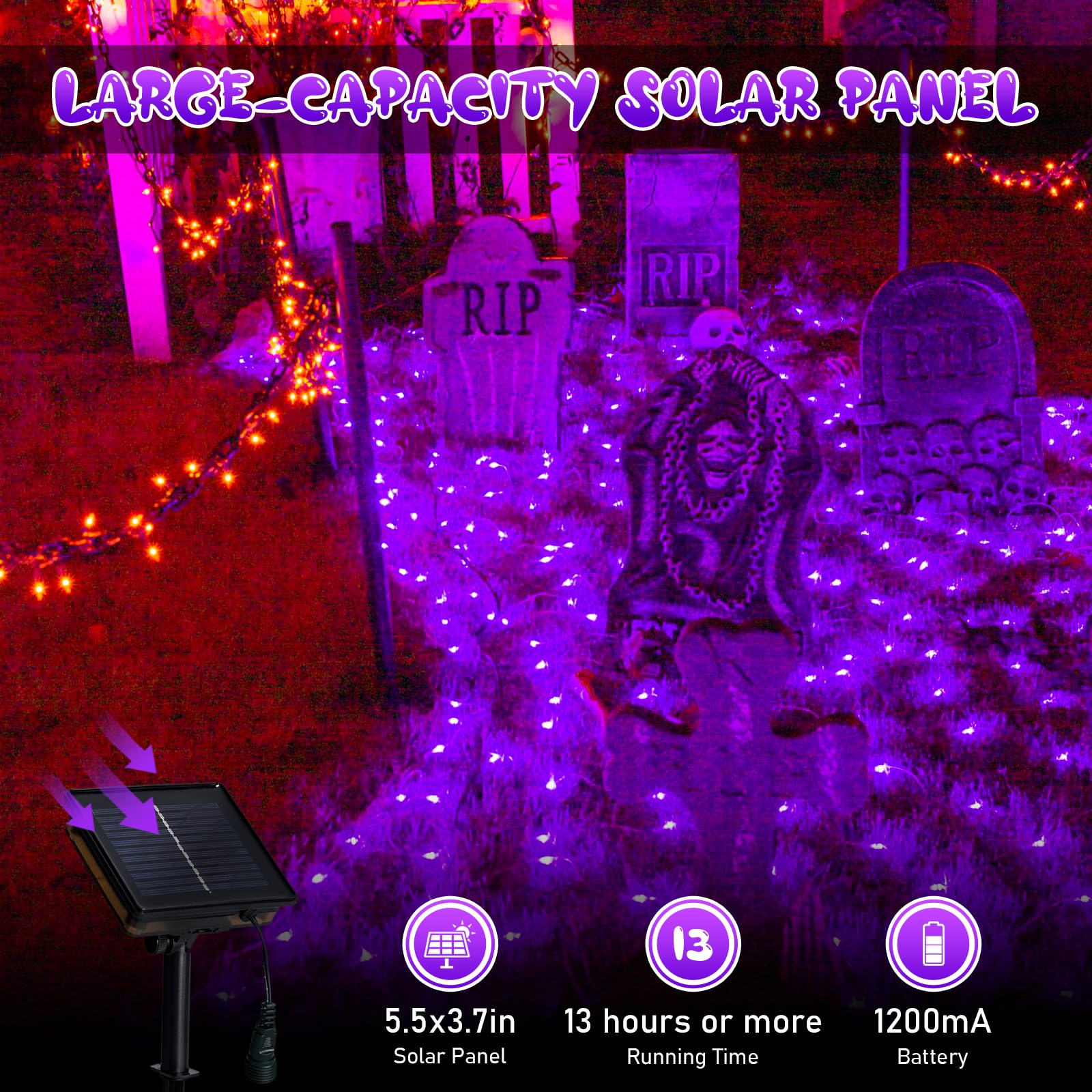 JMEXSUSS Purple Solar Halloween Lights Outdoor, 320 LED 9.8ft x 6.6ft Solar Net Lights Outdoor Waterproof, Purple Solar Lights with 8 Modes Remote for Halloween Decorations