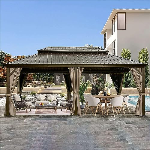 12'x19' Hardtop Gazebo, Outdoor Canopies and Gazebos,Outdoor Aluminum Frame Canopy with Galvanized Steel Double Roof, for Patio, Backyard and Lawn