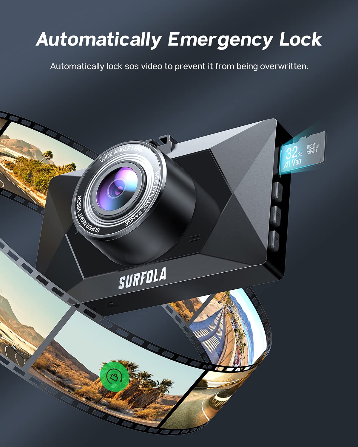 Mini Dash Cam - Front and Rear 2K Surfola Dual Car Camera 2560x1440P, 3" inch IPS Screen, 170° Wide Angle, Parking Mode, WDR, Accident Record