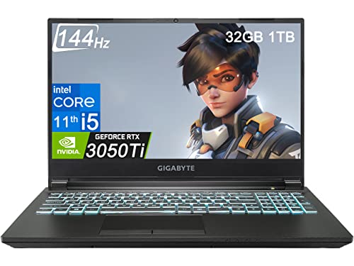 Gigabyte G5 MD 15.6" 144Hz (32GB RAM, 1TB PCIe SSD, Intel 6-Core i5-11400H, NVIDIA Geforce RTX 3050 Ti 4GB) Gaming Laptop, Type C, RGB Backlit Keyboard, Webcam, DTS:X Audio, Windows 11 Home
