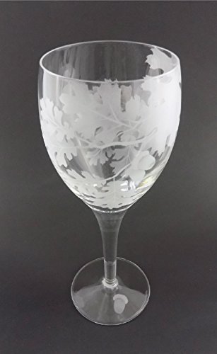 IncisoArt Hand Etched Italian Crystal Goblet Sandblasted (Sand Carved) Handmade Wine Water Glass Engraved (Oak Leaves Acorn Nut, 340 Milliliter (11.5 Ounce) White Wine)