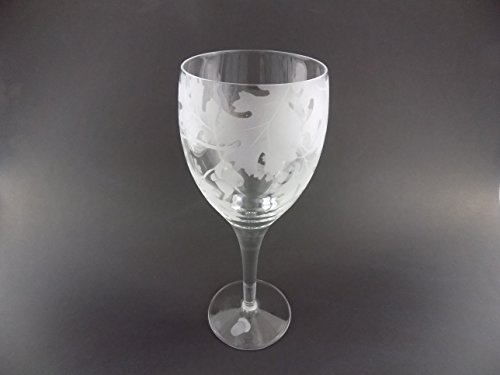IncisoArt Hand Etched Italian Crystal Goblet Sandblasted (Sand Carved) Handmade Wine Water Glass Engraved (Oak Leaves Acorn Nut, 340 Milliliter (11.5 Ounce) White Wine)