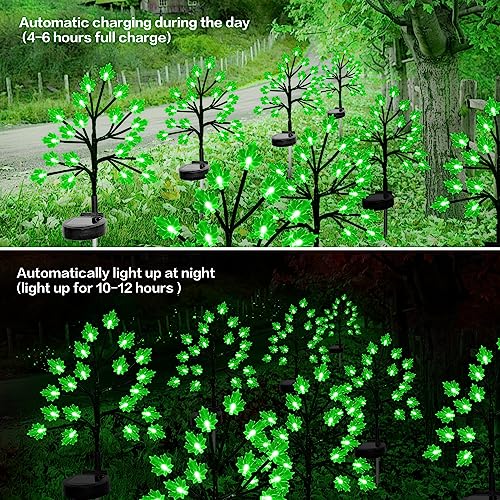 Thanksgiving Decorations Outdoor Solar Lights - 2PACK 40LED Maple Tree Solar Thanksgiving Lights for Fall Decorations,Waterproof Solar Fall Lights for Autumn Harvest Festivals Outside Yard Decor,Green
