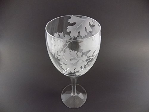 IncisoArt Hand Etched Italian Crystal Goblet Sandblasted (Sand Carved) Handmade Wine Water Glass Engraved (Oak Leaves Acorn Nut, 340 Milliliter (11.5 Ounce) White Wine)