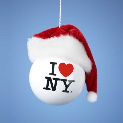 I Love New York NY Ball with Santa Hat Christmas Ornament