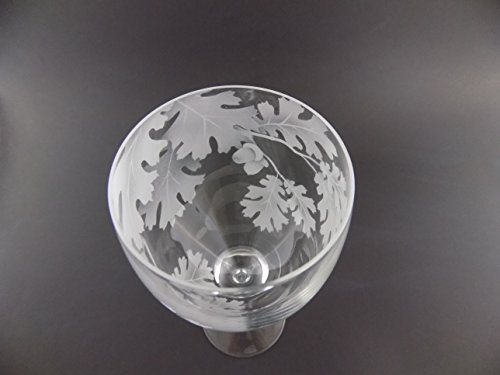 IncisoArt Hand Etched Italian Crystal Goblet Sandblasted (Sand Carved) Handmade Wine Water Glass Engraved (Oak Leaves Acorn Nut, 340 Milliliter (11.5 Ounce) White Wine)