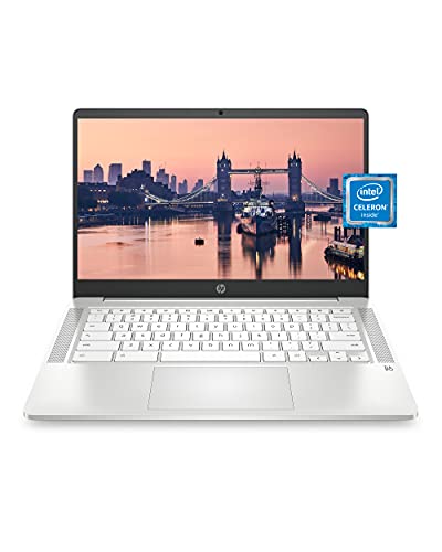 HP Chromebook 14 Laptop, Intel Celeron N4000 Processor, 4 GB RAM, 32 GB eMMC, 14ā HD Display, Chrome, Lightweight Computer with Webcam and Dual Mics, Home, School, Music, Movies (14a-na0021nr, 2021)