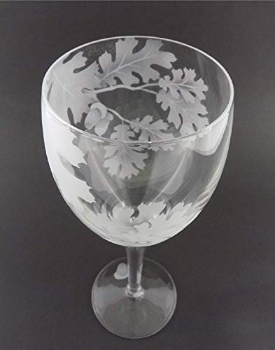 IncisoArt Hand Etched Italian Crystal Goblet Sandblasted (Sand Carved) Handmade Wine Water Glass Engraved (Oak Leaves Acorn Nut, 340 Milliliter (11.5 Ounce) White Wine)