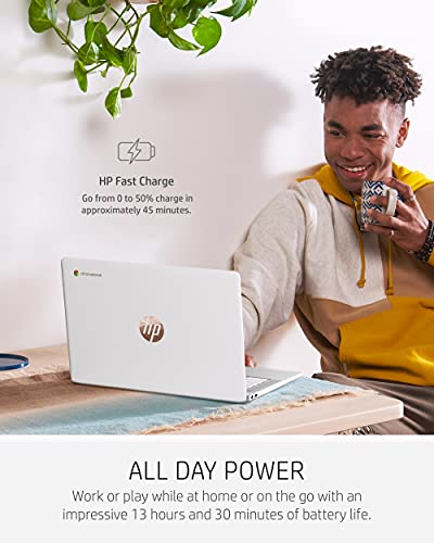 HP Chromebook 14 Laptop, Intel Celeron N4000 Processor, 4 GB RAM, 32 GB eMMC, 14โ HD Display, Chrome, Lightweight Computer with Webcam and Dual Mics, Home, School, Music, Movies (14a-na0021nr, 2021)