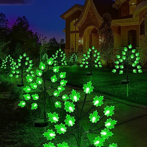 Thanksgiving Decorations Outdoor Solar Lights - 2PACK 40LED Maple Tree Solar Thanksgiving Lights for Fall Decorations,Waterproof Solar Fall Lights for Autumn Harvest Festivals Outside Yard Decor,Green