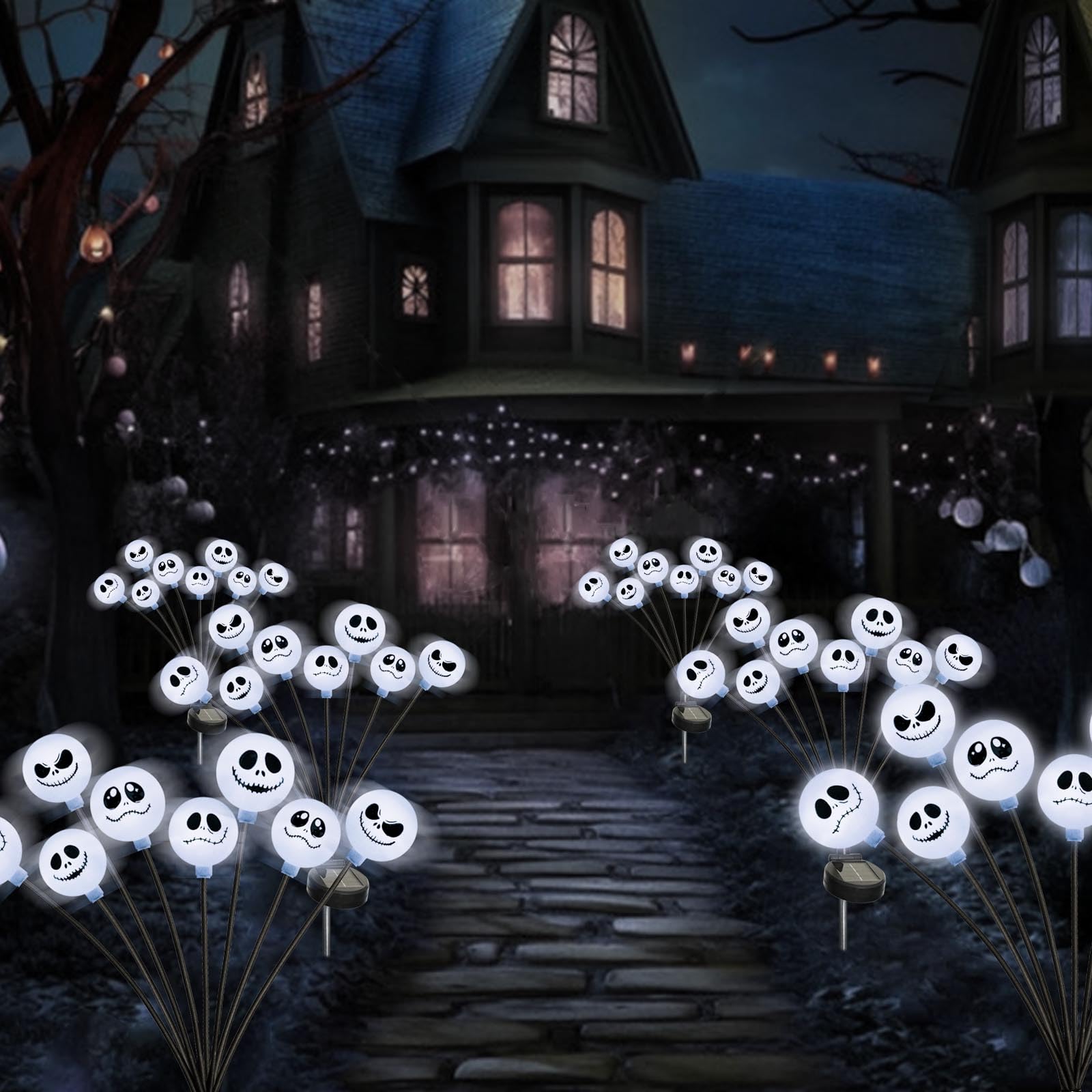 Janchs Upgraded 2 Pack 16LED Xmas Decorations Outdoor Solar Swaying Firefly Lights, Waterproof Solar Nightmare Xmas Pathway Lights Yard Garden Pathway Halloween Xmas Decor(Cool White) (JCS061)