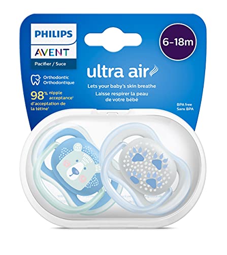 Philips AVENT Ultra Air Pacifier, 6-18 Months, Bear/paw, 4 Pack, SCF085/09