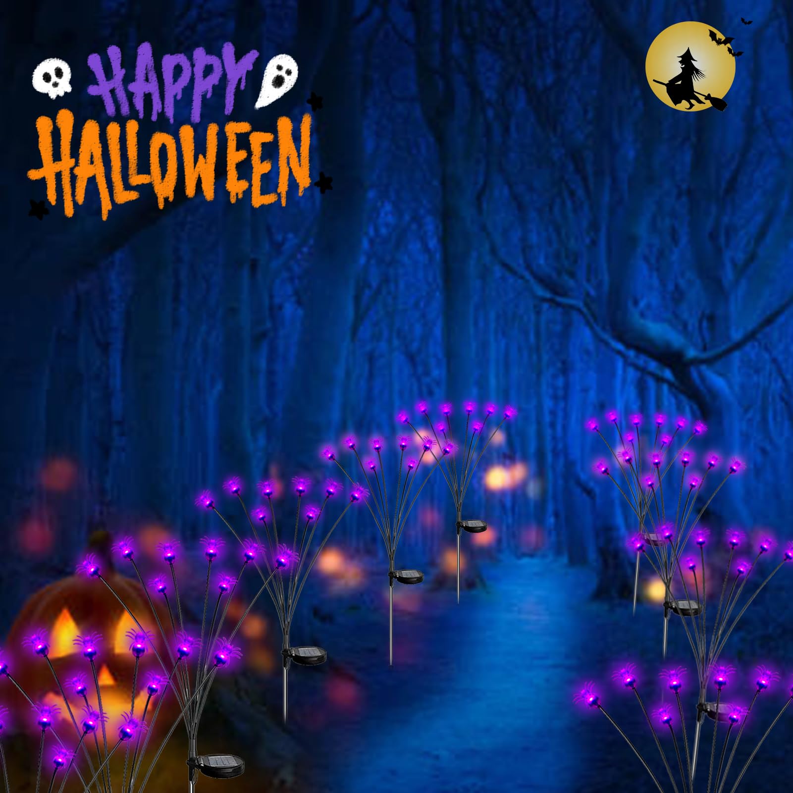 5 Pack Halloween Spider Lights Solar Powered Outdoor Waterproof, Purple Solar Swaying Firefly Lights, 2 Modes 40-LED Solar Garden Lights, Halloween Decorative Stake Pathway Lights Firefly Lights