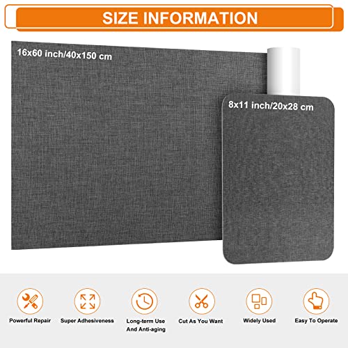 2 PCS Fabric Repair Patch - 8 x 11 Inch Self-Adhesive Canvas Patches for Furniture, Couch, Sofas, Car Seats, Chairs - Linen Repair Kit With Tape - Dark Grey