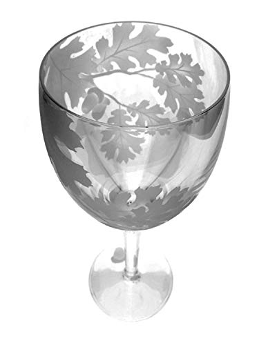 IncisoArt Hand Etched Italian Crystal Goblet Sandblasted (Sand Carved) Handmade Wine Water Glass Engraved (Oak Leaves Acorn Nut, 340 Milliliter (11.5 Ounce) White Wine)