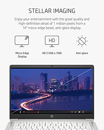 HP Chromebook 14 Laptop, Intel Celeron N4000 Processor, 4 GB RAM, 32 GB eMMC, 14โ HD Display, Chrome, Lightweight Computer with Webcam and Dual Mics, Home, School, Music, Movies (14a-na0021nr, 2021)