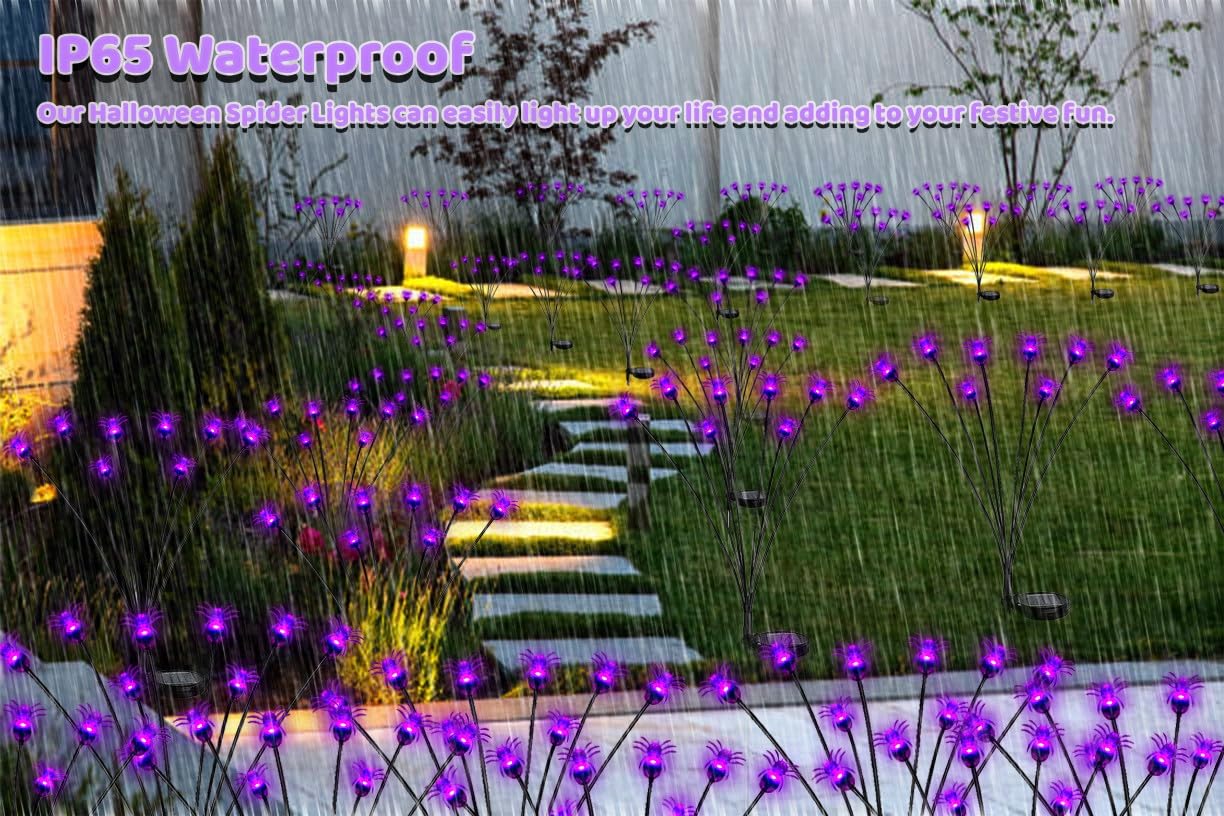 5 Pack Halloween Spider Lights Solar Powered Outdoor Waterproof, Purple Solar Swaying Firefly Lights, 2 Modes 40-LED Solar Garden Lights, Halloween Decorative Stake Pathway Lights Firefly Lights