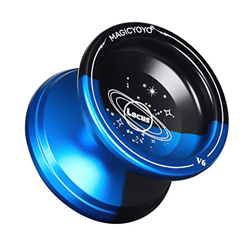 MAGICYOYO Responsive V6 Black Blue Aluminum YoYo for Kids Beginner Learner with 1 Yoyo Storage Bag, 1 Unresponsive Bearing Kit, 12 Yoyo Strings