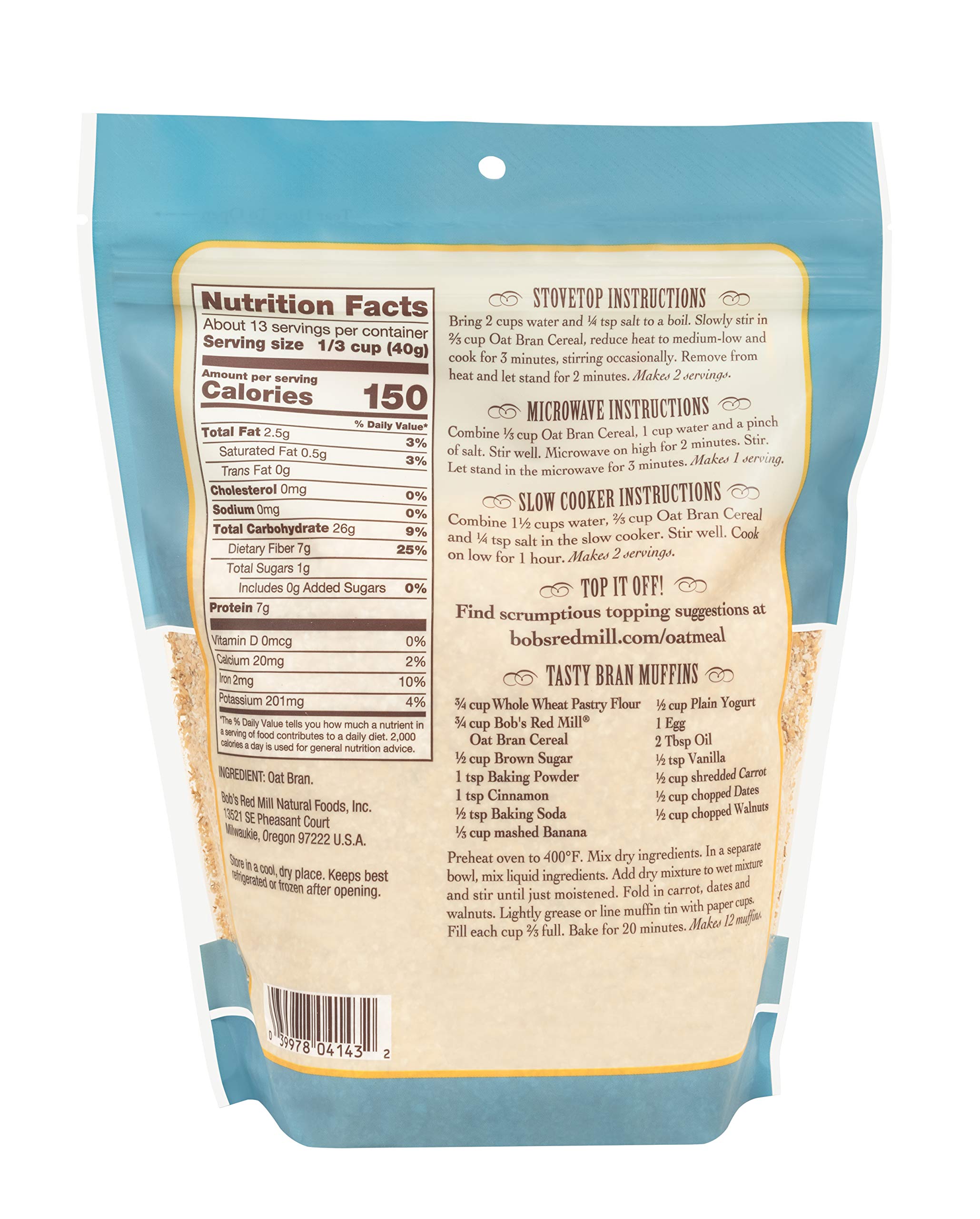 Bob's Red Mill Oat Bran, 18oz (Pack of 4) - Non GMO, Vegan, Kosher