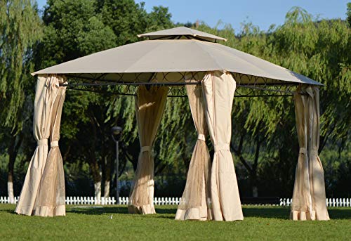 12'x12' Hardtop Metal Gazebo, Outdoor Galvanized Steel Double Roof Canopy, Aluminum Frame Permanent Pavilion with Netting and Curtains for Patio, Backyard, Deck and Lawns