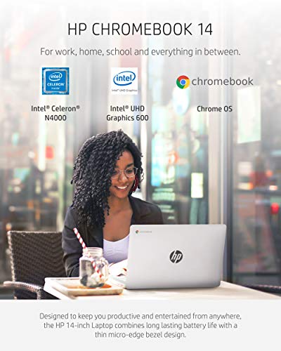 HP Chromebook 14 Laptop, Intel Celeron N4000 Processor, 4 GB RAM, 32 GB eMMC, 14โ HD Display, Chrome, Lightweight Computer with Webcam and Dual Mics, Home, School, Music, Movies (14a-na0021nr, 2021)