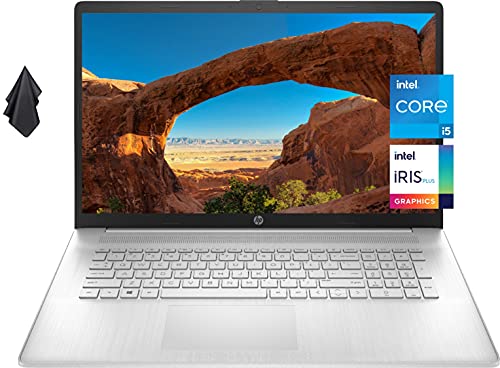 2021 Newest HP 17 Laptop, 17" HD+ Anti-Glare Screen, 11th Gen Intel Core i5-1135G7, Intel Iris Xe Graphics, 32 GB RAM, 1 TB PCIe SSD, Long Battery Life, Webcam, Mics, Win10, Silver + Microfiber Cloth