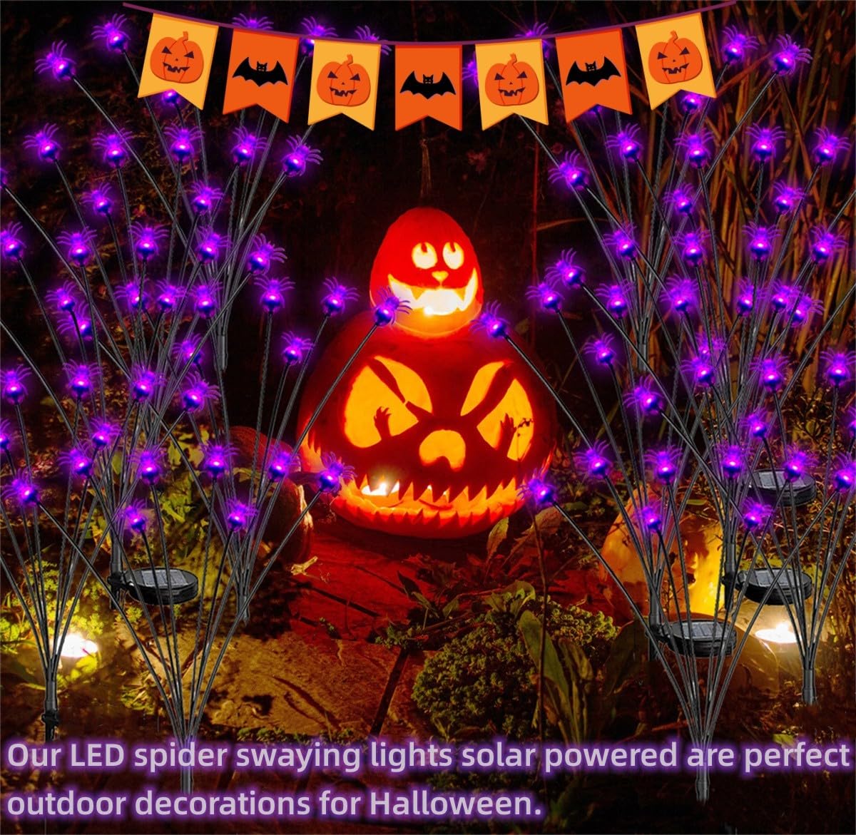 5 Pack Halloween Spider Lights Solar Powered Outdoor Waterproof, Purple Solar Swaying Firefly Lights, 2 Modes 40-LED Solar Garden Lights, Halloween Decorative Stake Pathway Lights Firefly Lights