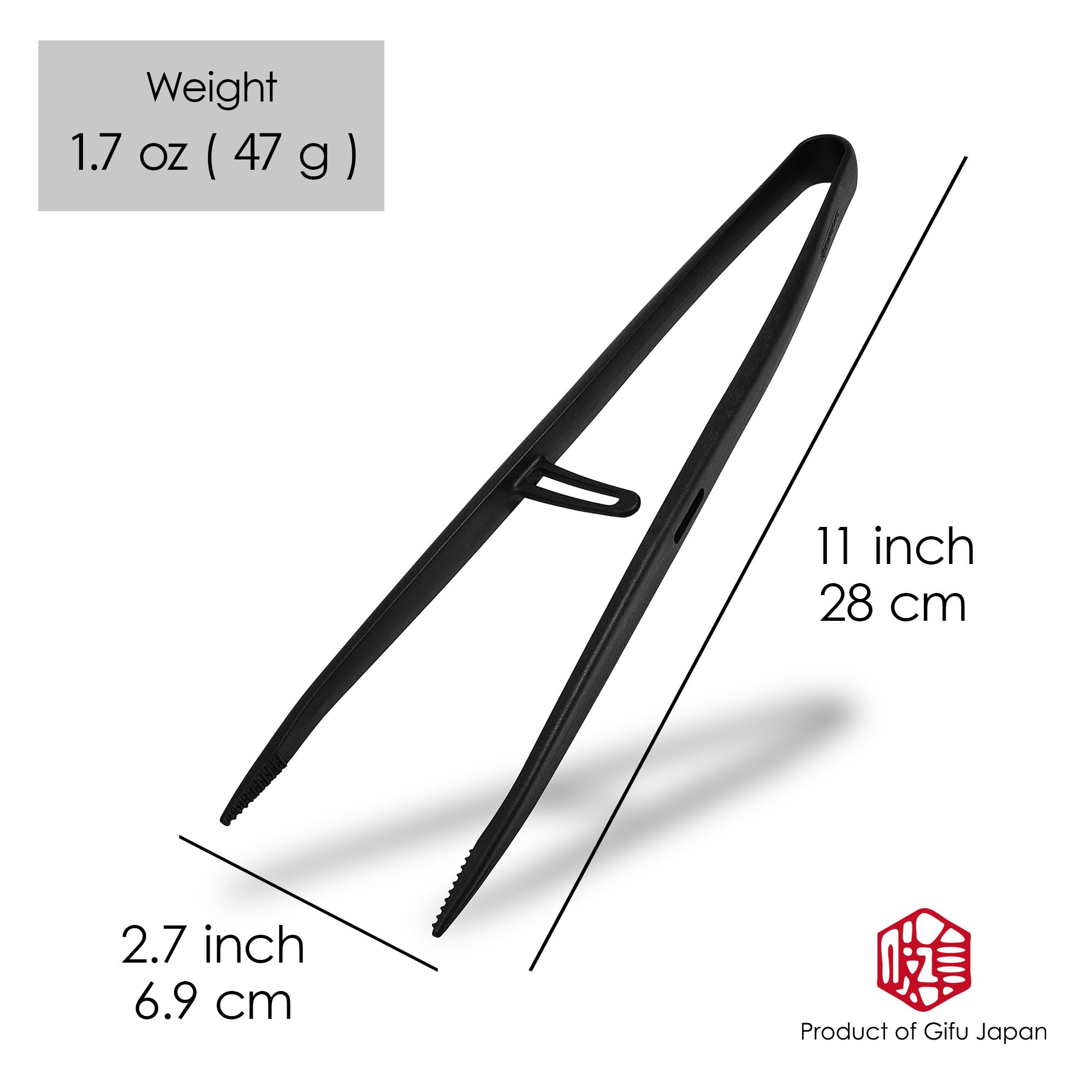 Seki Japan Heat Resistant Locking Nylon Kitchen Chopstick Tongs, Long Grip, Kitchen Utensils, Dishwasher Safe