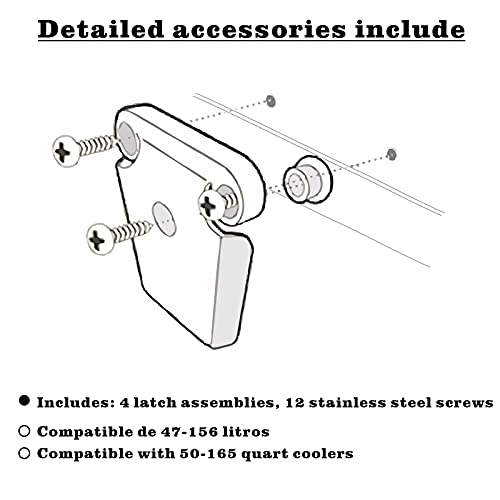 Cooler Latch Posts and Screws Kit, 4 Pack Cooler Latch, and Posts. High Toughness Cooler Latch Parts, Cooler Latch Replacement Set, Compatible with Igloo Cooler. Set of 4 Cooler Latch Posts & Screws.