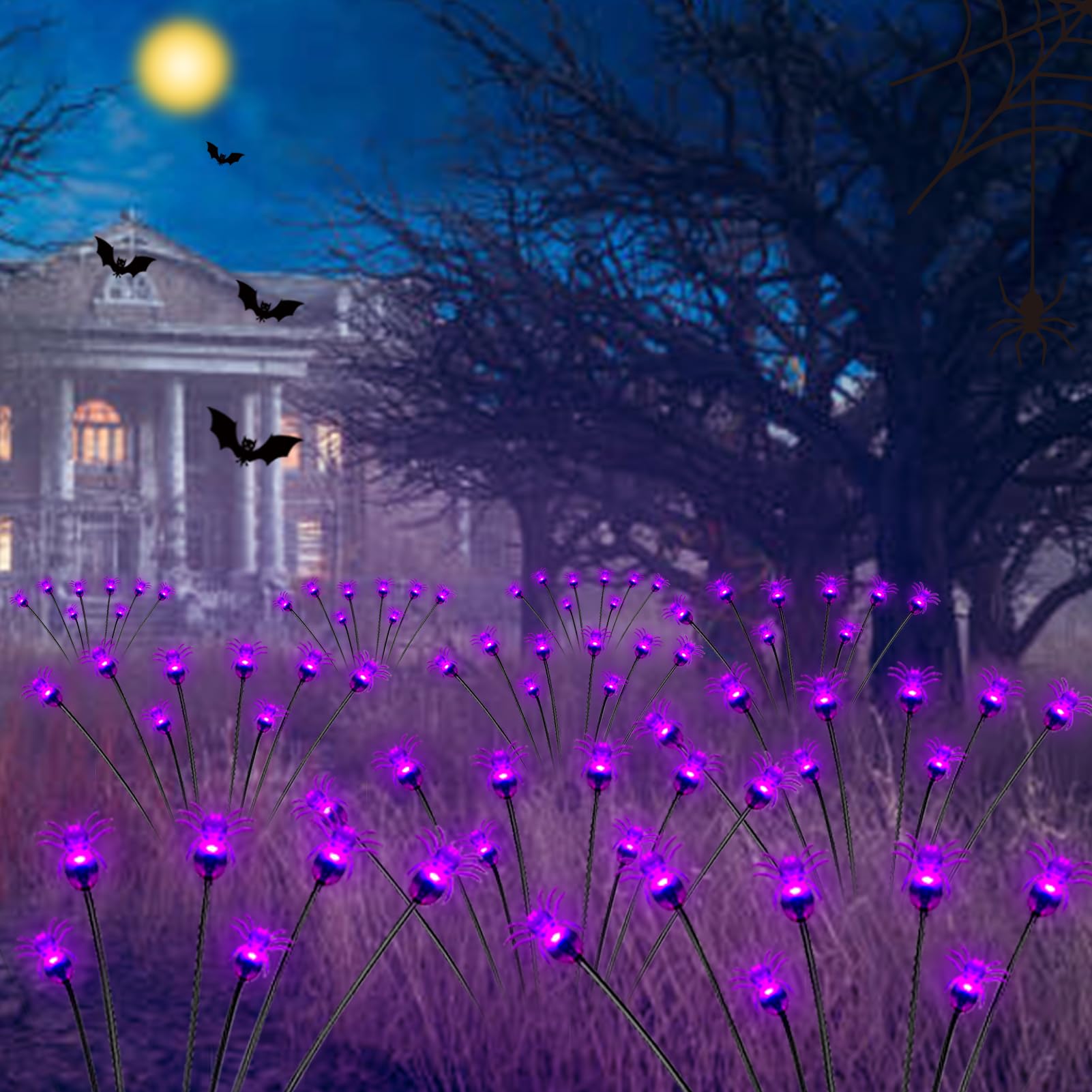 5 Pack Halloween Spider Lights Solar Powered Outdoor Waterproof, Purple Solar Swaying Firefly Lights, 2 Modes 40-LED Solar Garden Lights, Halloween Decorative Stake Pathway Lights Firefly Lights