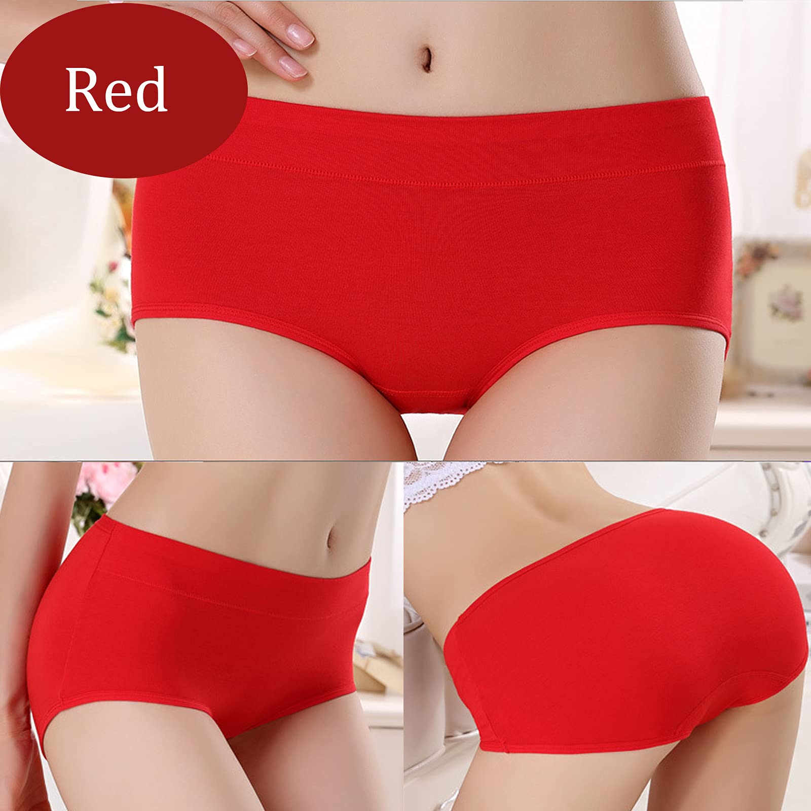 AMZCHPC Women's Briefs Cotton Underwear Mid Waisted Panties Soft Underpants 5Pack (multicolor, M)