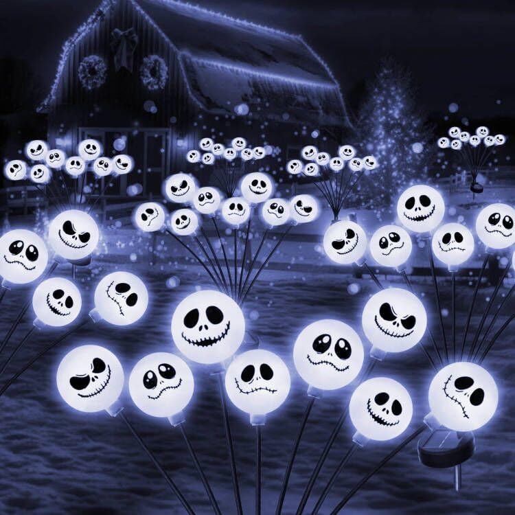Janchs Upgraded 2 Pack 16LED Xmas Decorations Outdoor Solar Swaying Firefly Lights, Waterproof Solar Nightmare Xmas Pathway Lights Yard Garden Pathway Halloween Xmas Decor(Cool White) (JCS061)