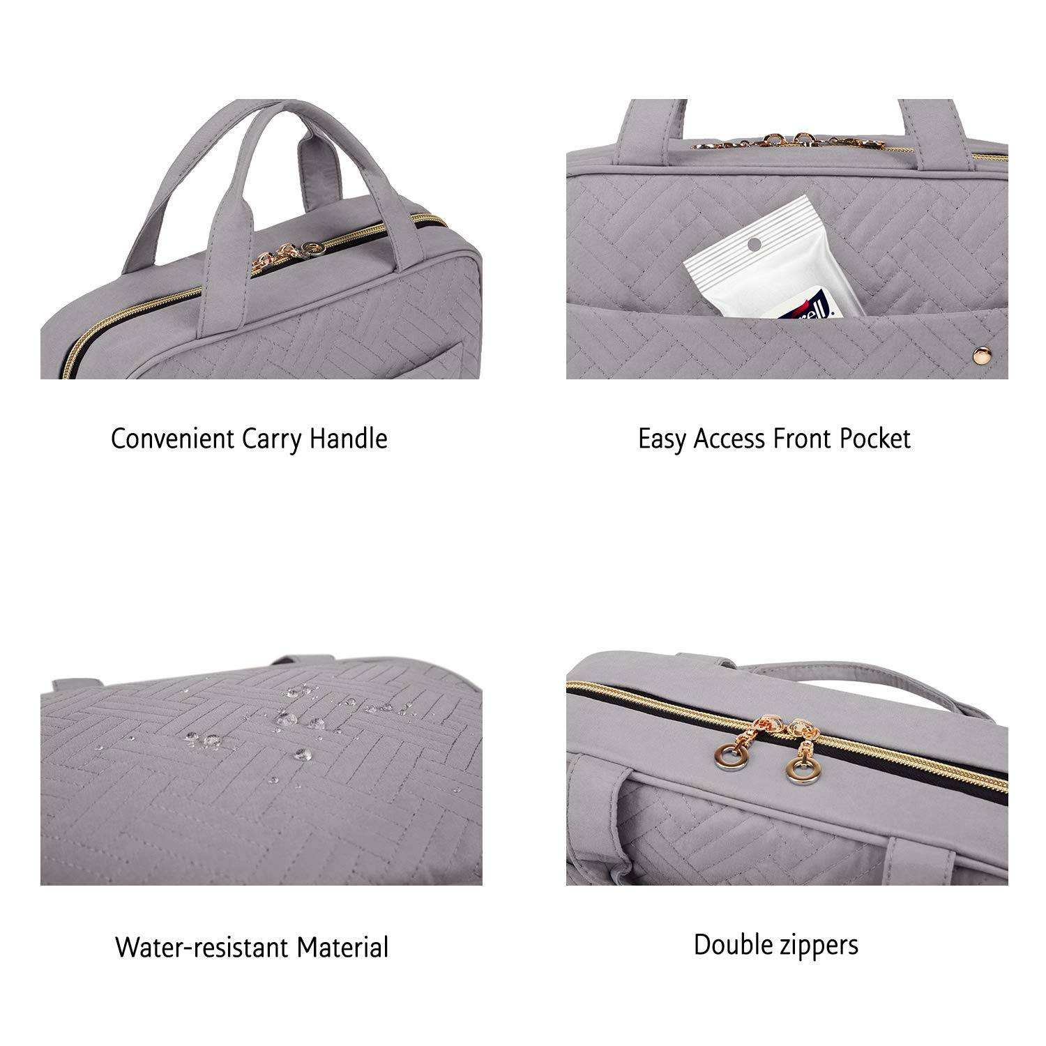 BAGSMART Toiletry Bag Travel Bag with Hanging Hook, Water-resistant Makeup Cosmetic Bag Travel Organizer for Accessories, Shampoo, Full Sized Container, Toiletries Grey, Large